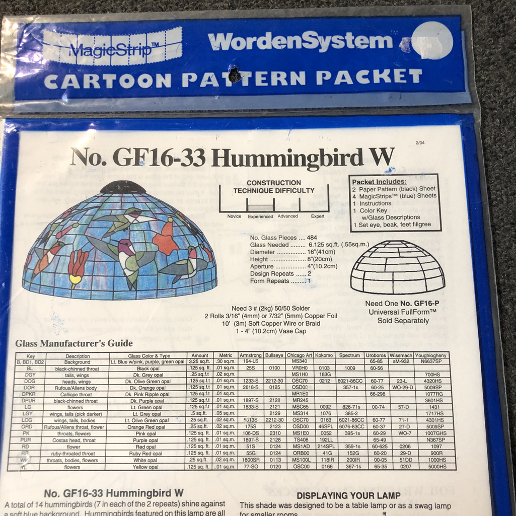 Worden GF16-33 Hummingbird Lamp Pattern | Glass House Store