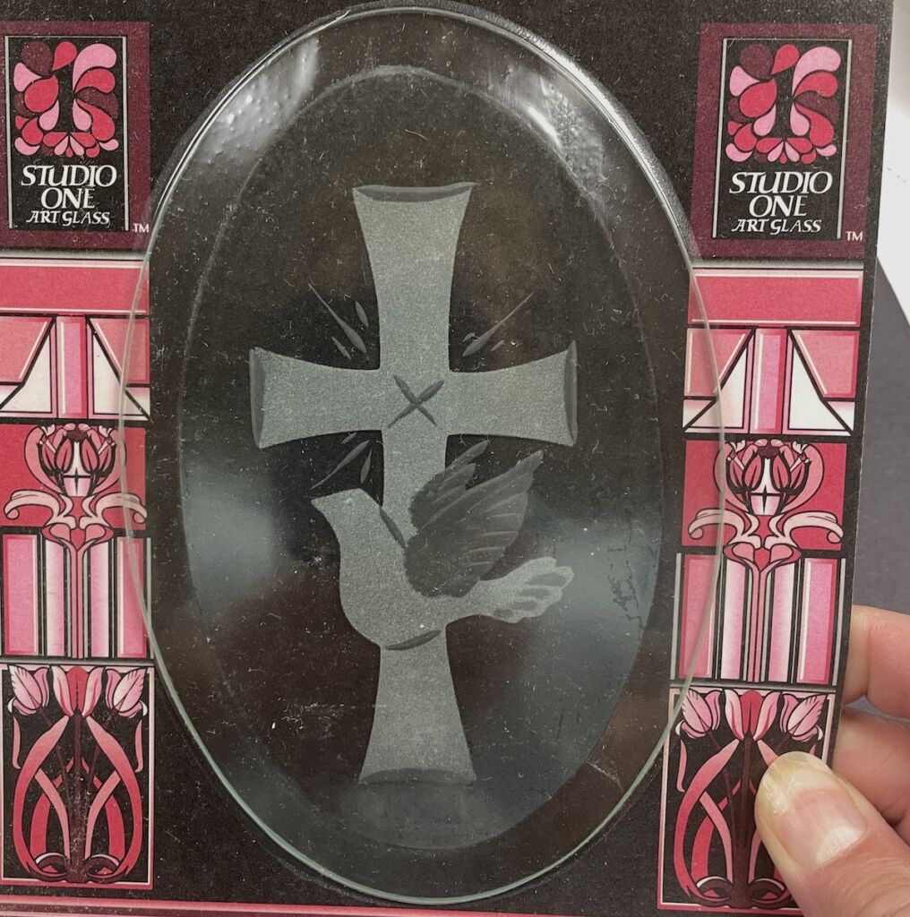 Engraved Clear Oval Bevel – #618 Cross & Dove | Glass House Store